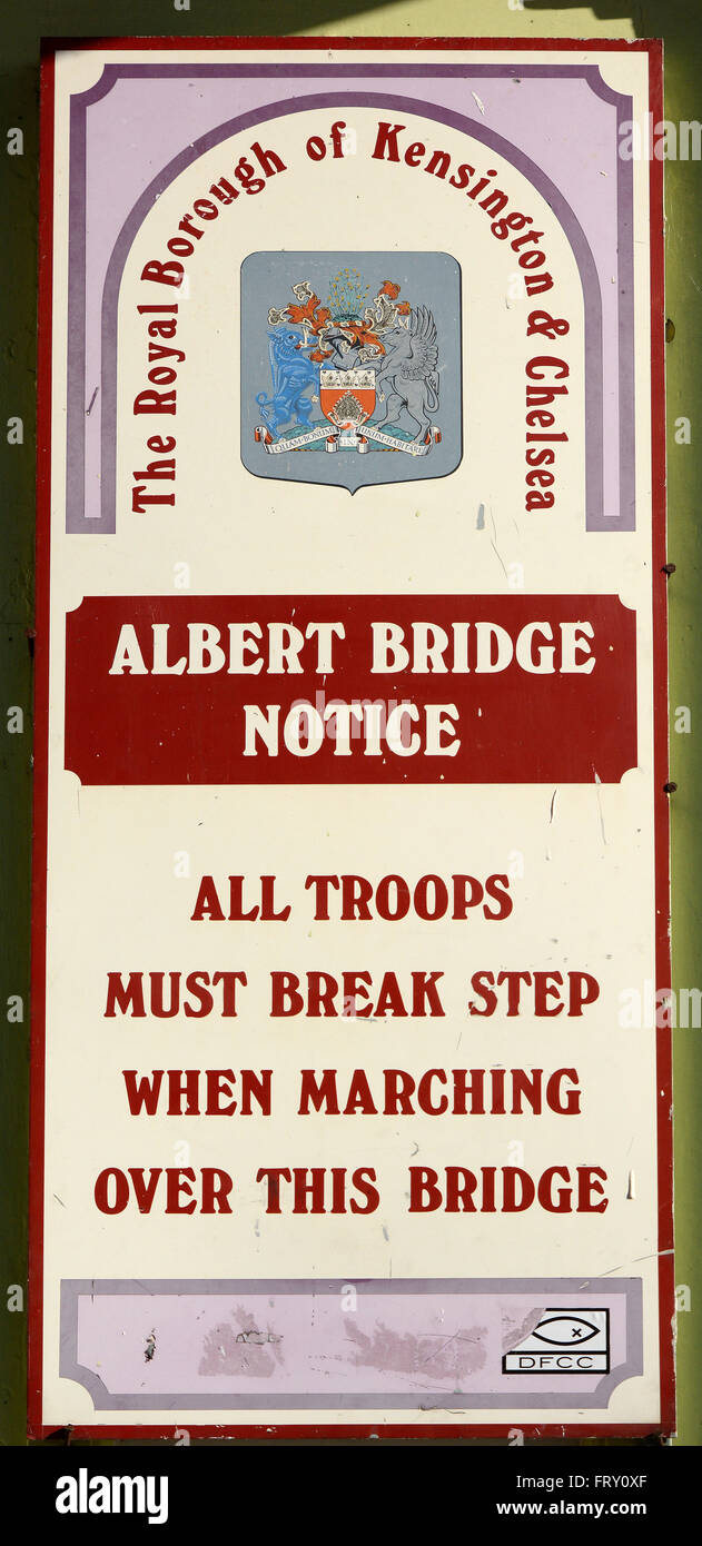 Old Notice for troops on the Albert Bridge over the River Thames in ...