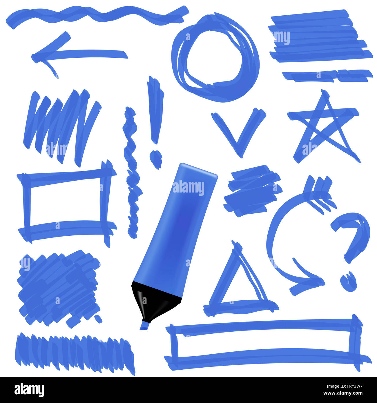 Blue Marker. Set of Graphic Signs. Arrows, Circles Stock Photo - Alamy