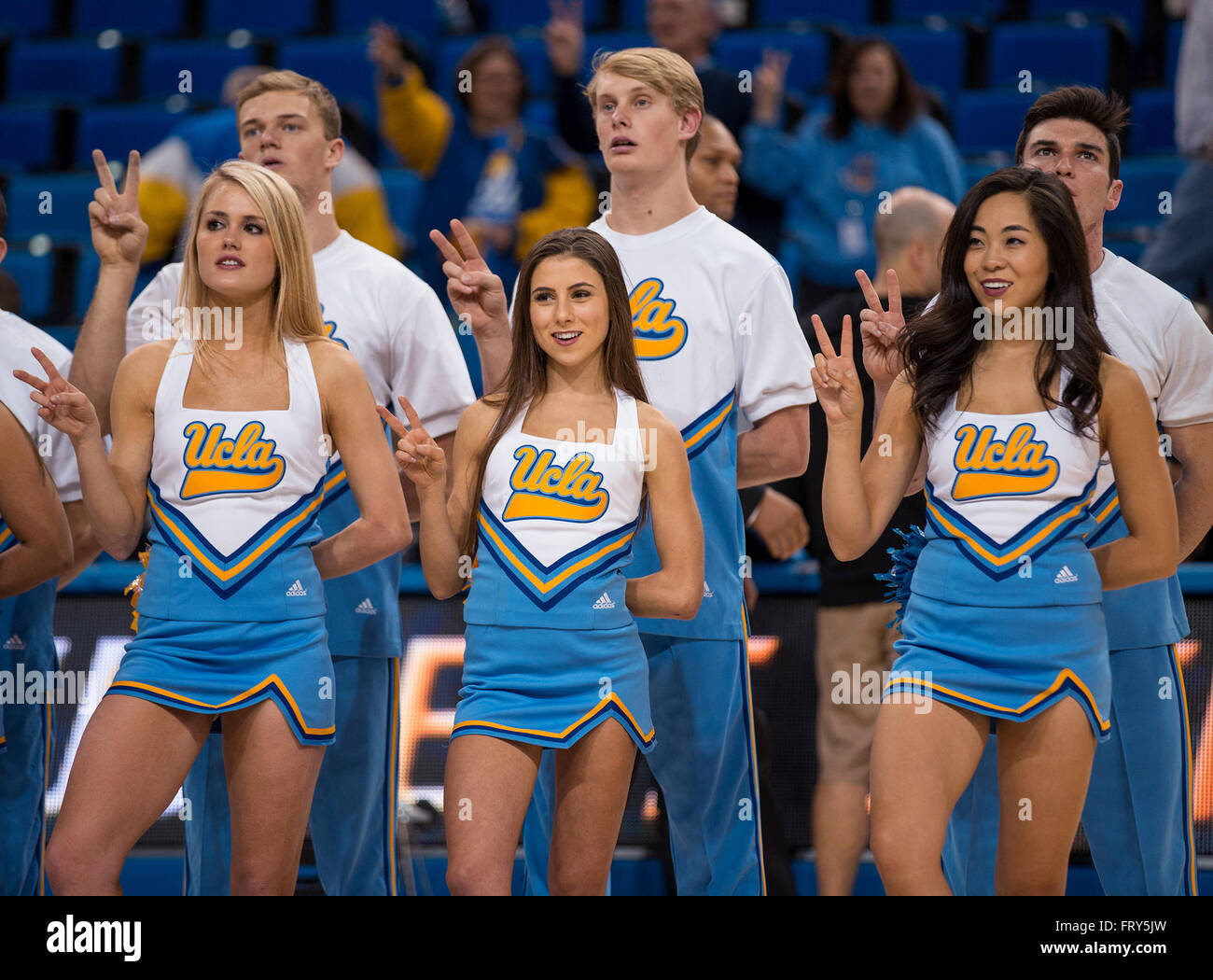 Westwood, CA. 21st Jan, 2016. UCLA cheerleaders Katy Shaffer, Rachel ...