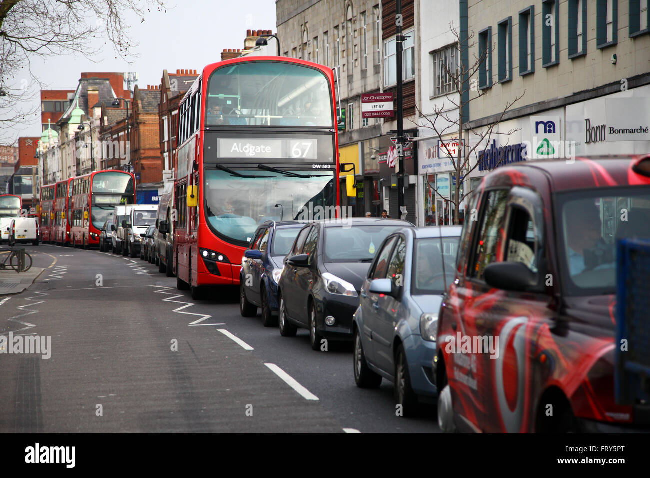London, UK 24 March 2016 - Traffic jam on Wood Green High Road. Morning ...