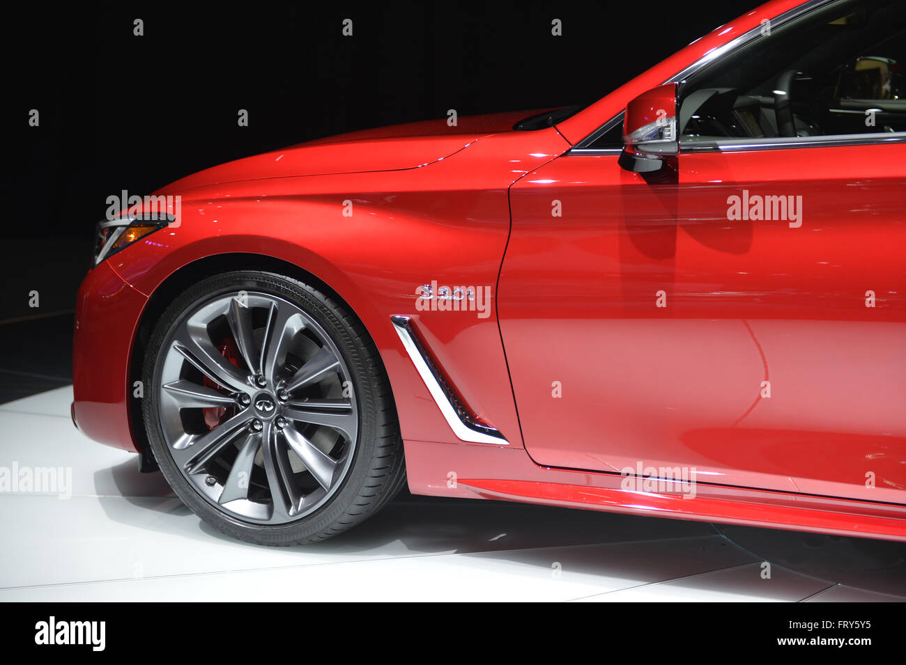 Manhattan, New York, USA. 23rd Mar, 2016. A red Infiniti Q60s 3.0t ...