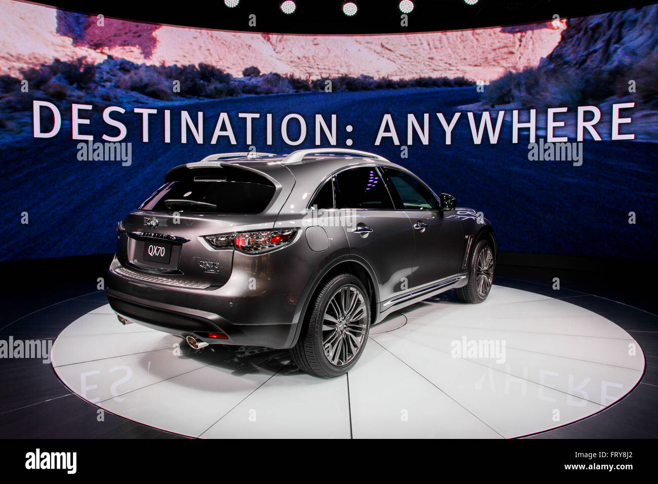 Manhattan, New York, USA. 23rd Mar, 2016.A Infiniti QX70 shown at the ...
