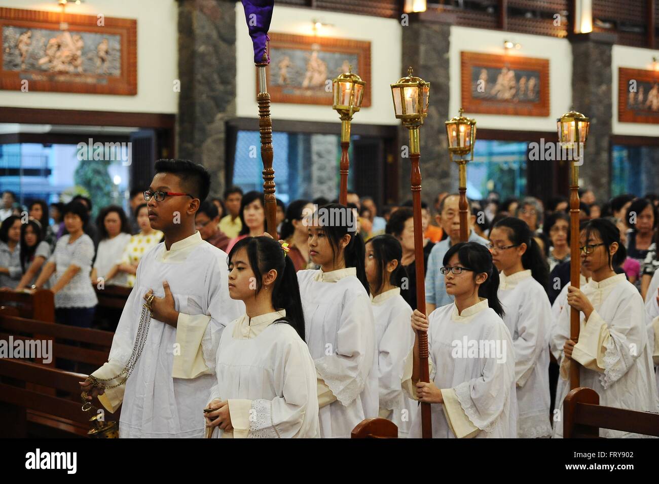 Surabaya, Indonesia. 24th Mar, 2016. Indonesian Catholic devotees ...