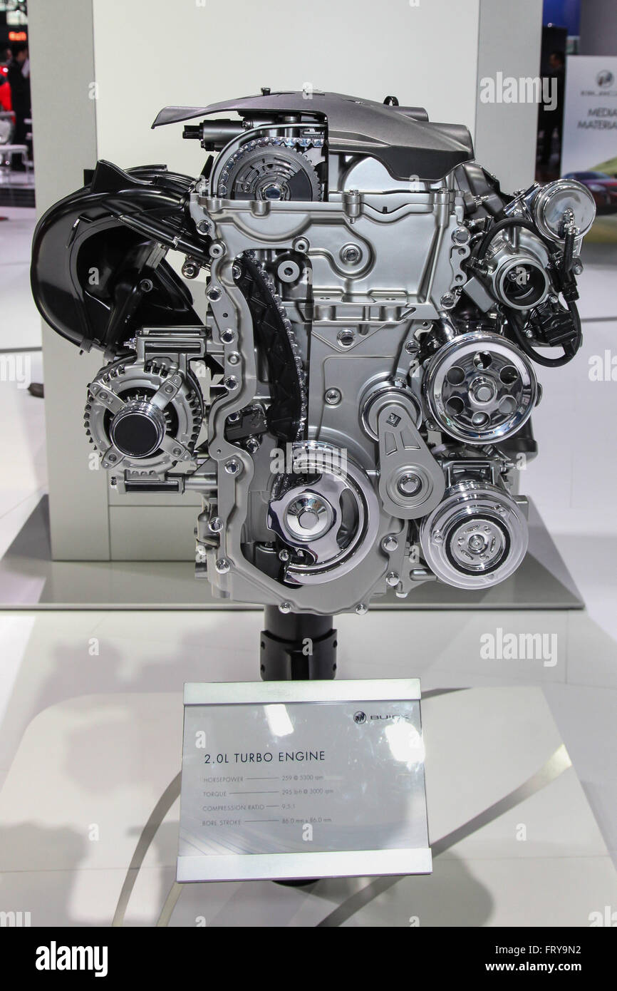 Manhattan, New York, USA. 23rd Mar, 2016. A Buick 2L Turbo engine shown ...