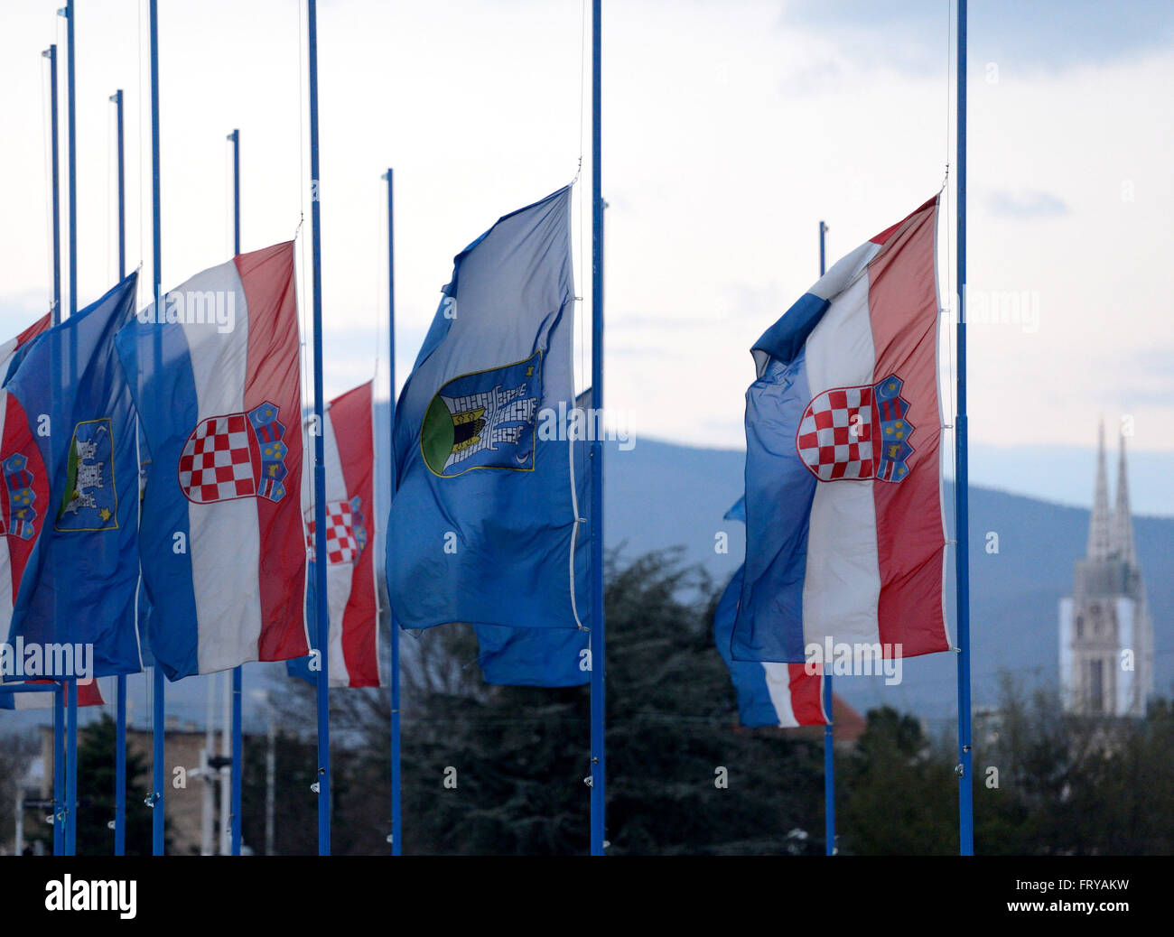 Zagreb, Croatia. 24th Mar, 2016. Flags of Croatia and Zagreb are seen ...