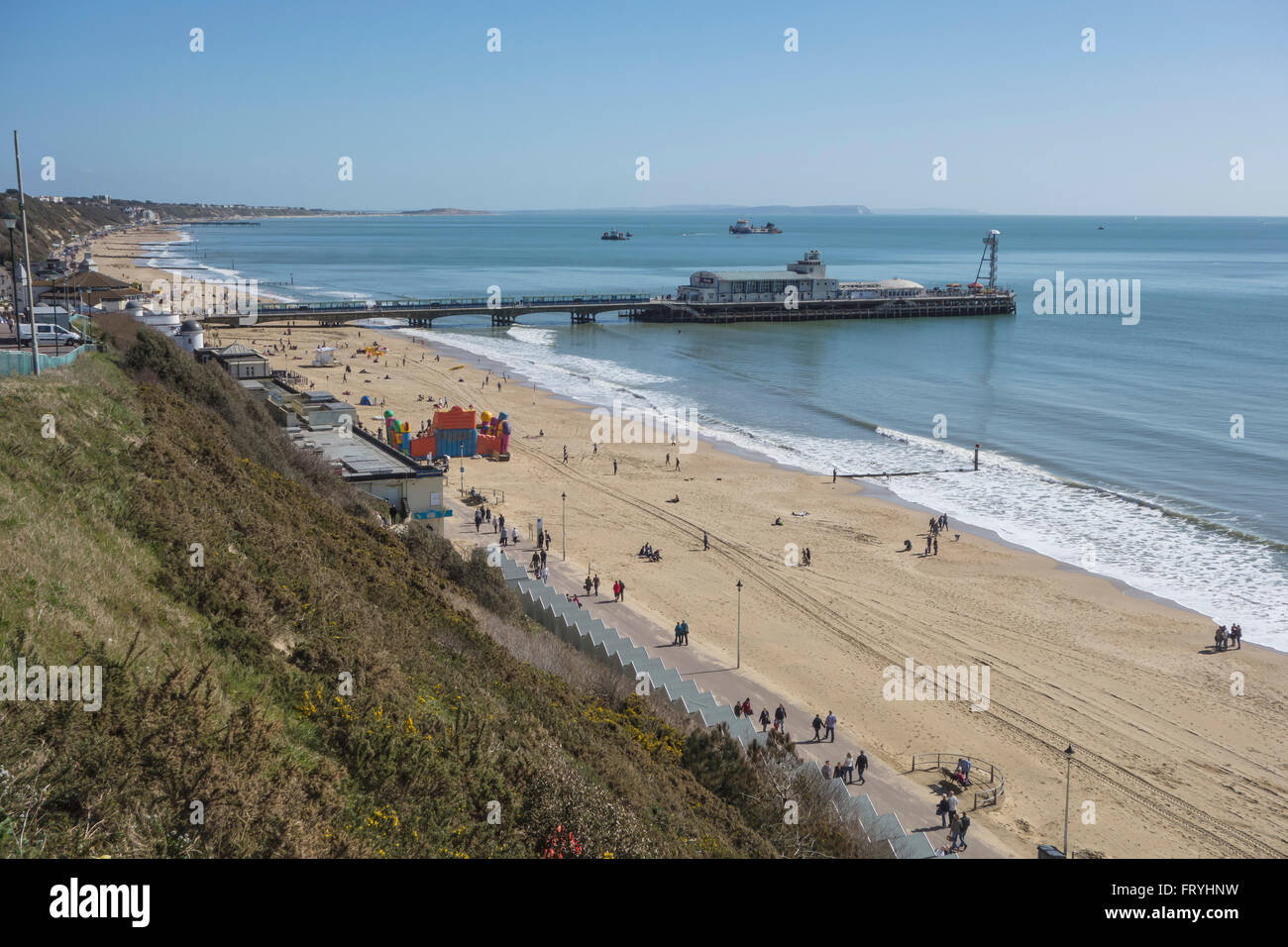 Bournemouth pier and beaches from West Cliff, Poole Bay, UK Stock Photo ...
