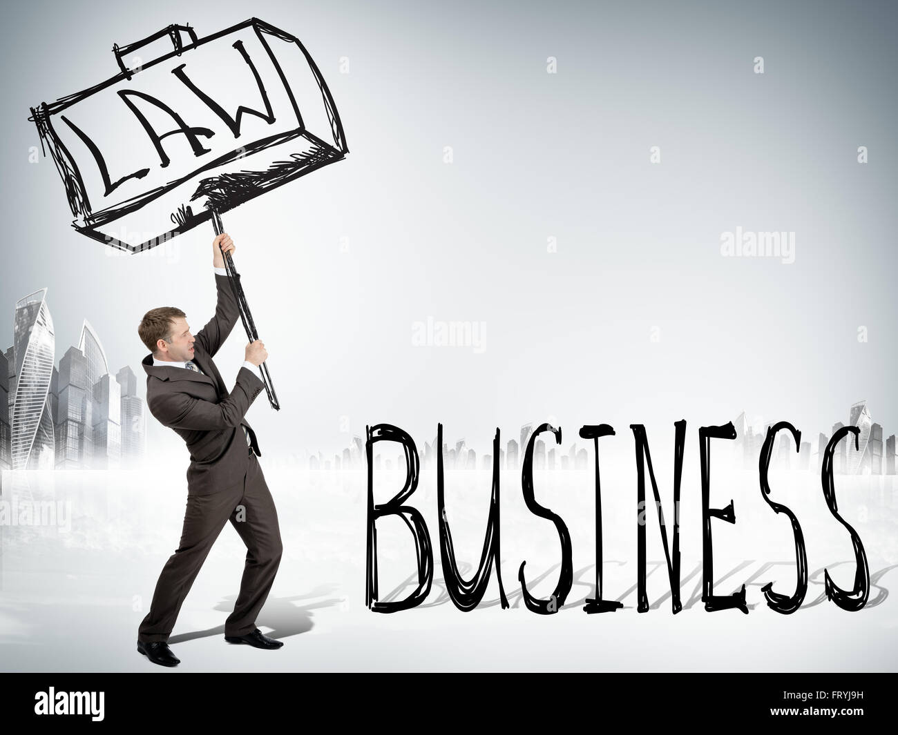 Businessman breaking word business Stock Photo - Alamy