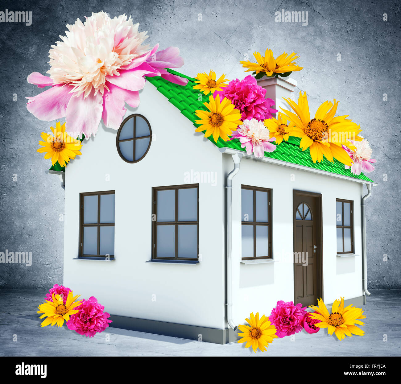 House with flowers Stock Photo - Alamy