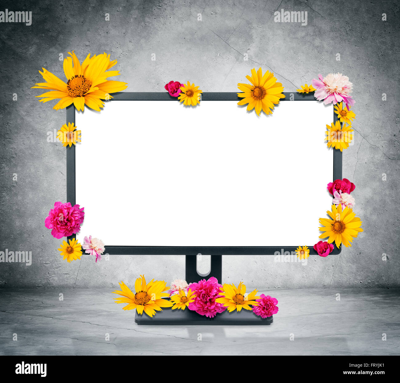 Monitor with flowers Stock Photo - Alamy