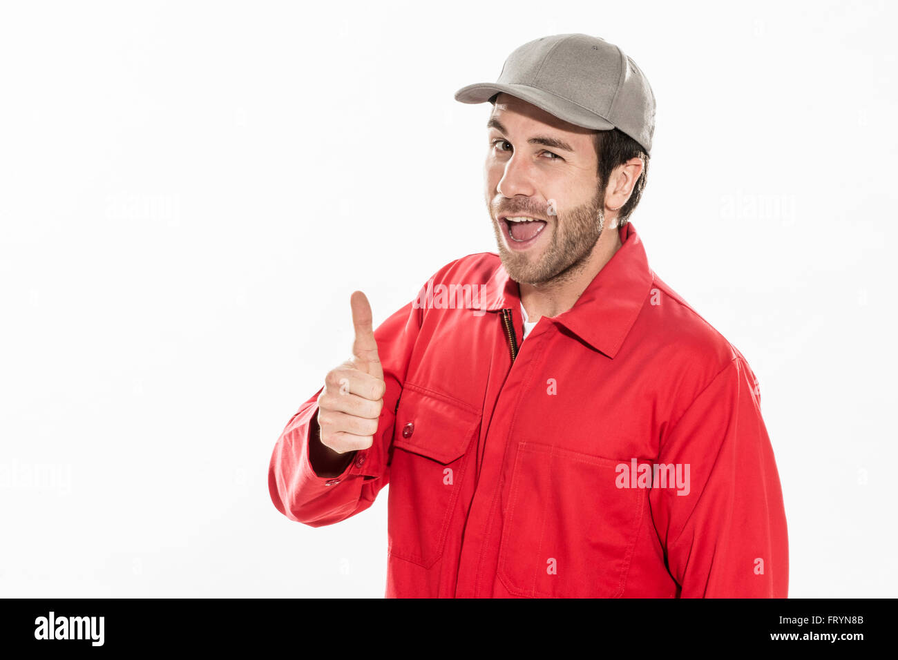 closeup portrait of a man with expressive face in workwear Stock Photo ...
