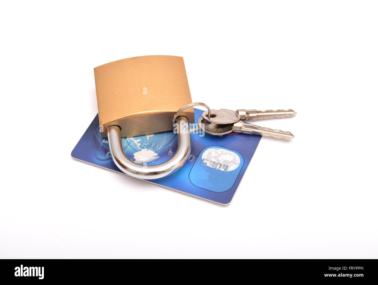 Padlock on credit card isolated on white background Stock Photo - Alamy