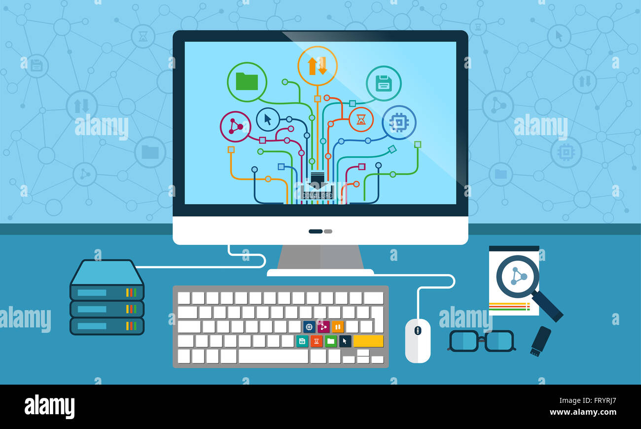 Internet Infographic in LED Screen with Icons on Keyboard Stock Photo ...
