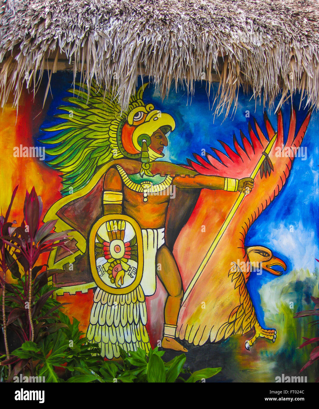 Colorful murals depicting Mayan culture on walls near Chichen Itza ...