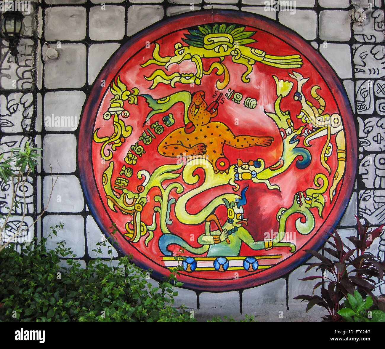 Colorful murals depicting Mayan culture on walls near Chichen Itza ...