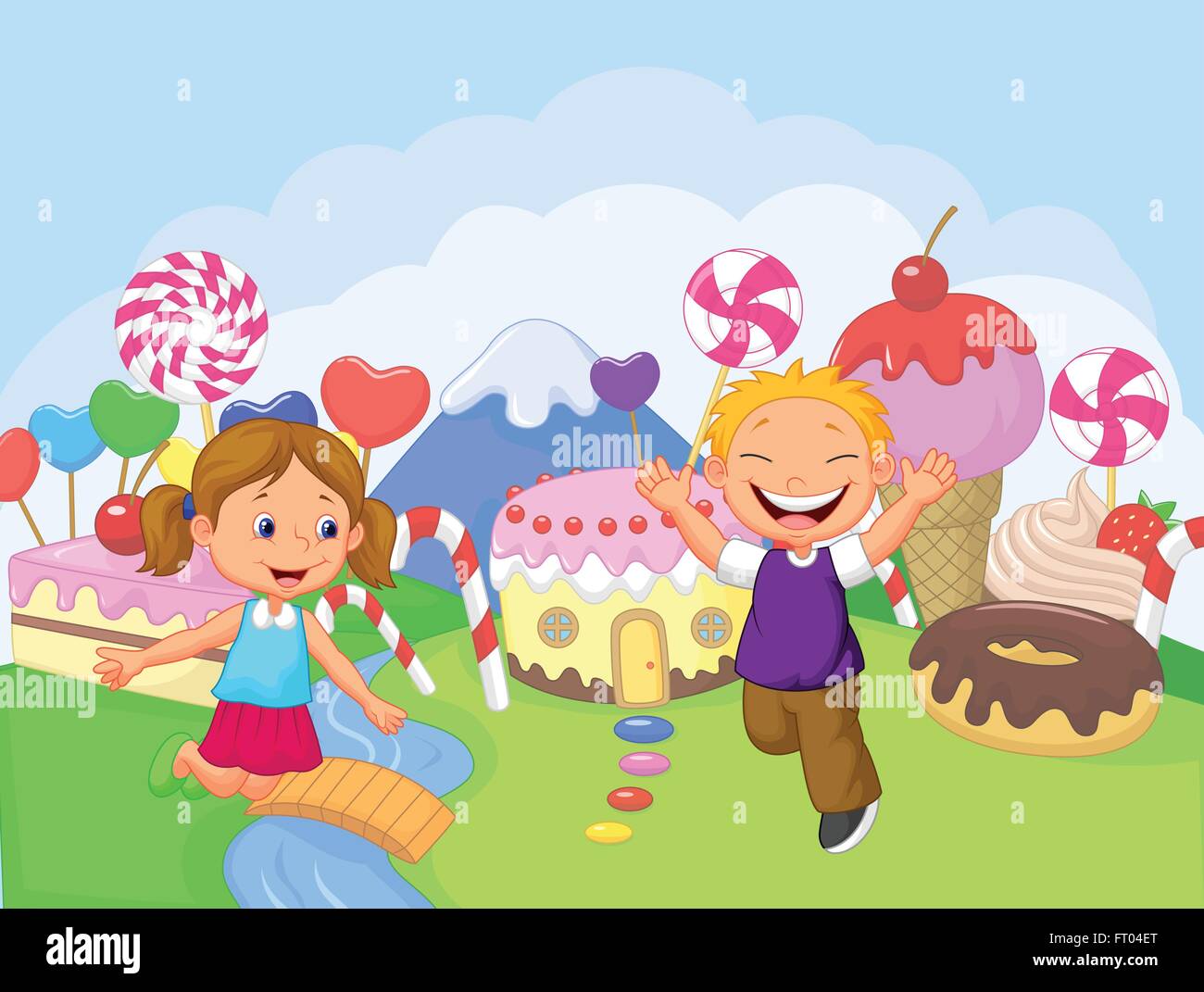 Happy children in the fantasy sweet land Stock Vector Image & Art - Alamy