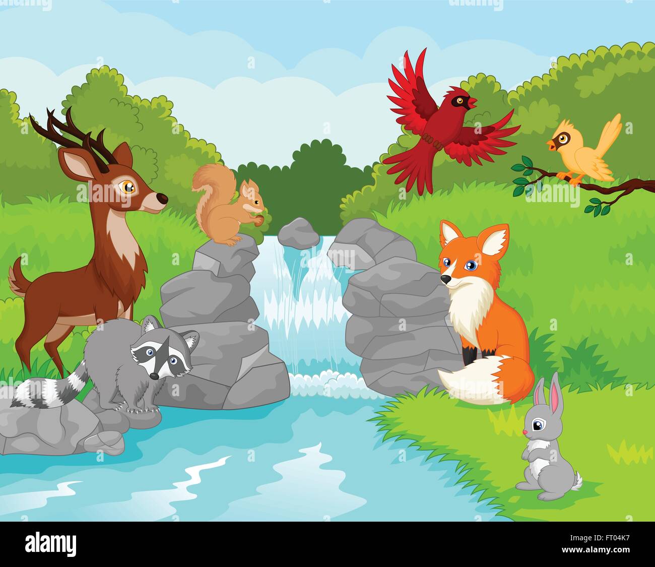 Beautiful waterfall with wild animals Stock Vector Image & Art - Alamy