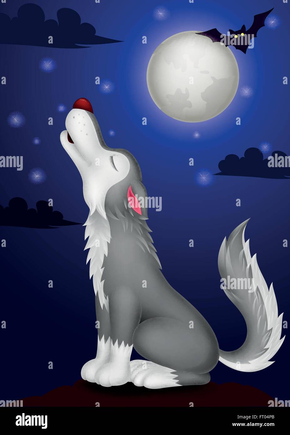 Illustration cartoon wolf howling moon hi-res stock photography and ...