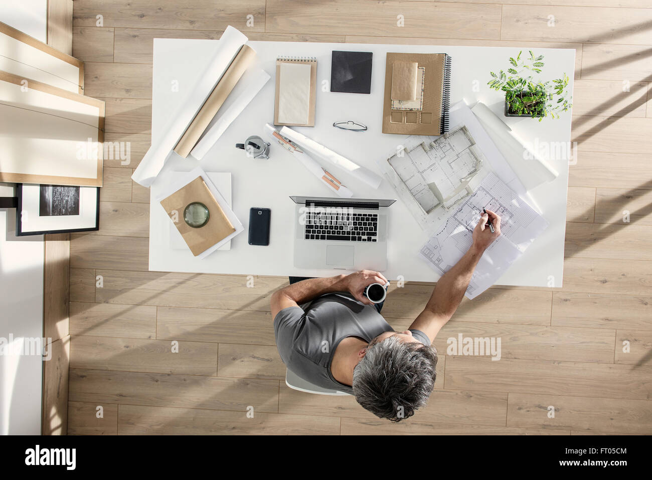 Top view architect sitting desk hi-res stock photography and images - Alamy