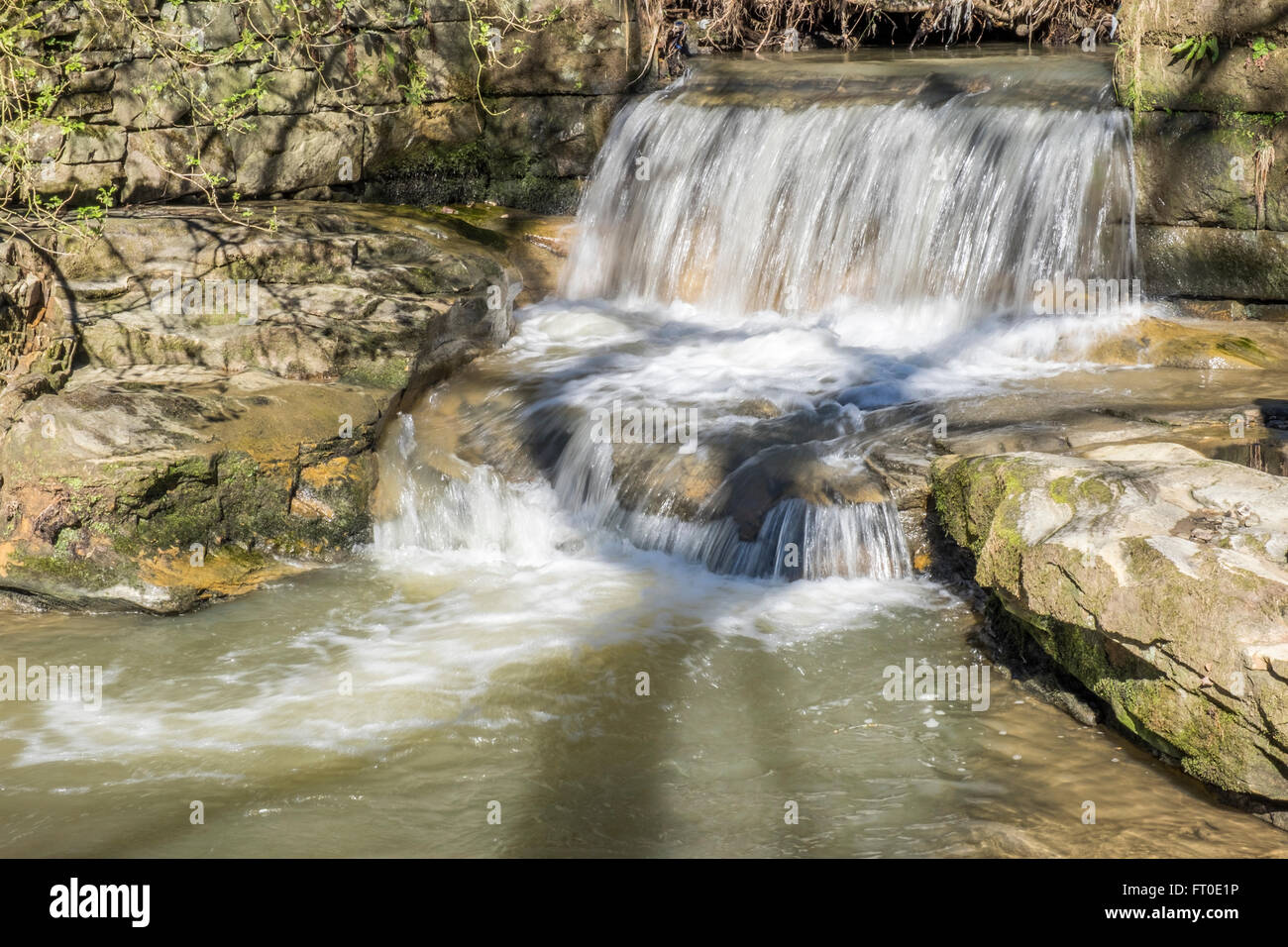 A small running river taken with a slow shutter to created a milky ...