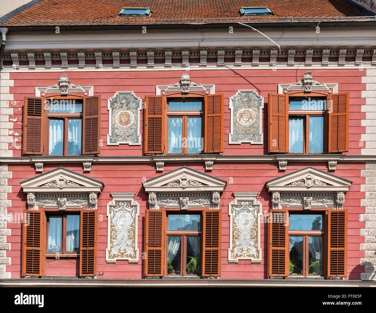 Maribor old decorated house facade windows, Slovenia Stock Photo - Alamy