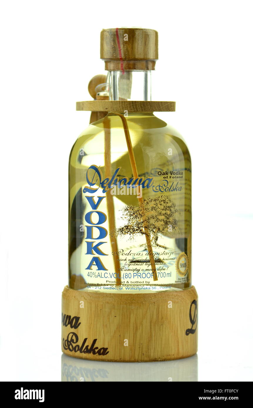 Debowa vodka with wooden handle isolated on white background Stock ...