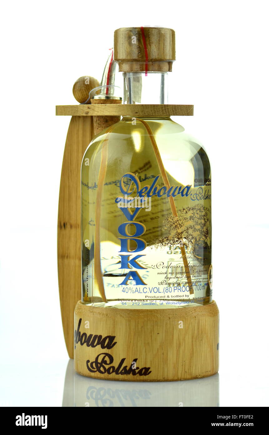 Debowa vodka with wooden handle isolated on white background Stock ...
