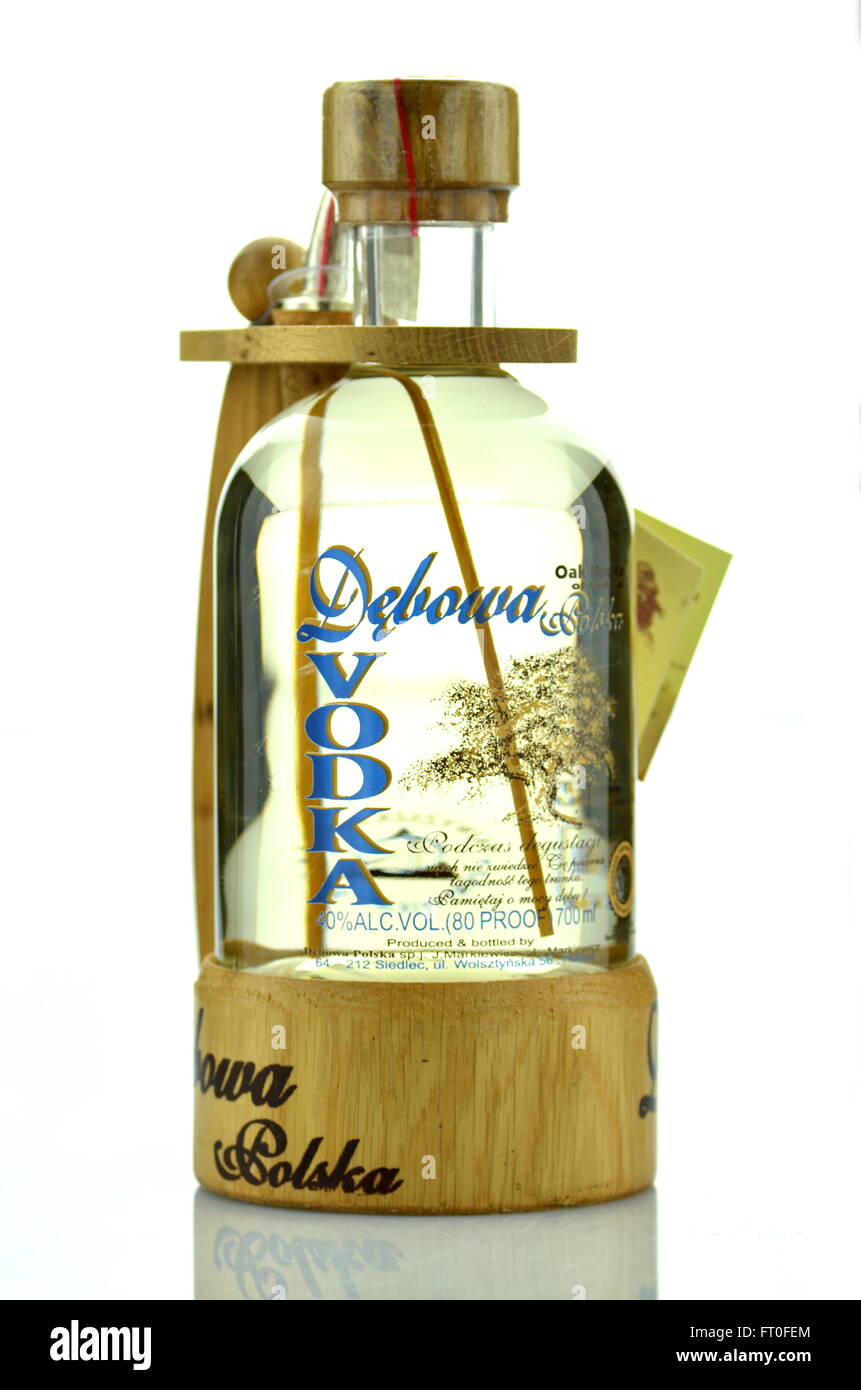 Debowa vodka with wooden handle isolated on white background Stock ...