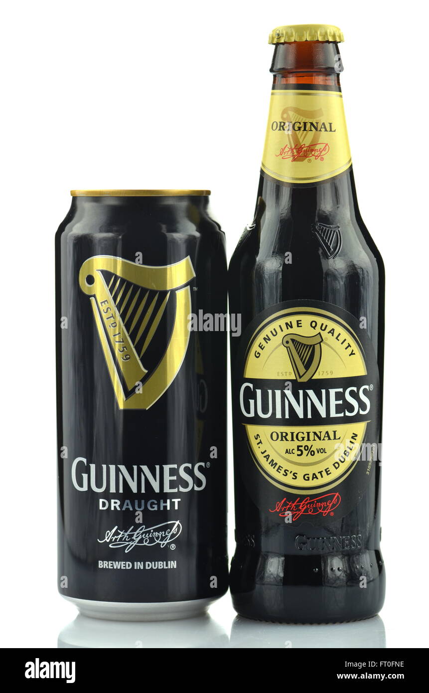 Guinness dry stout beer isolated on white background. Guinness beer has ...