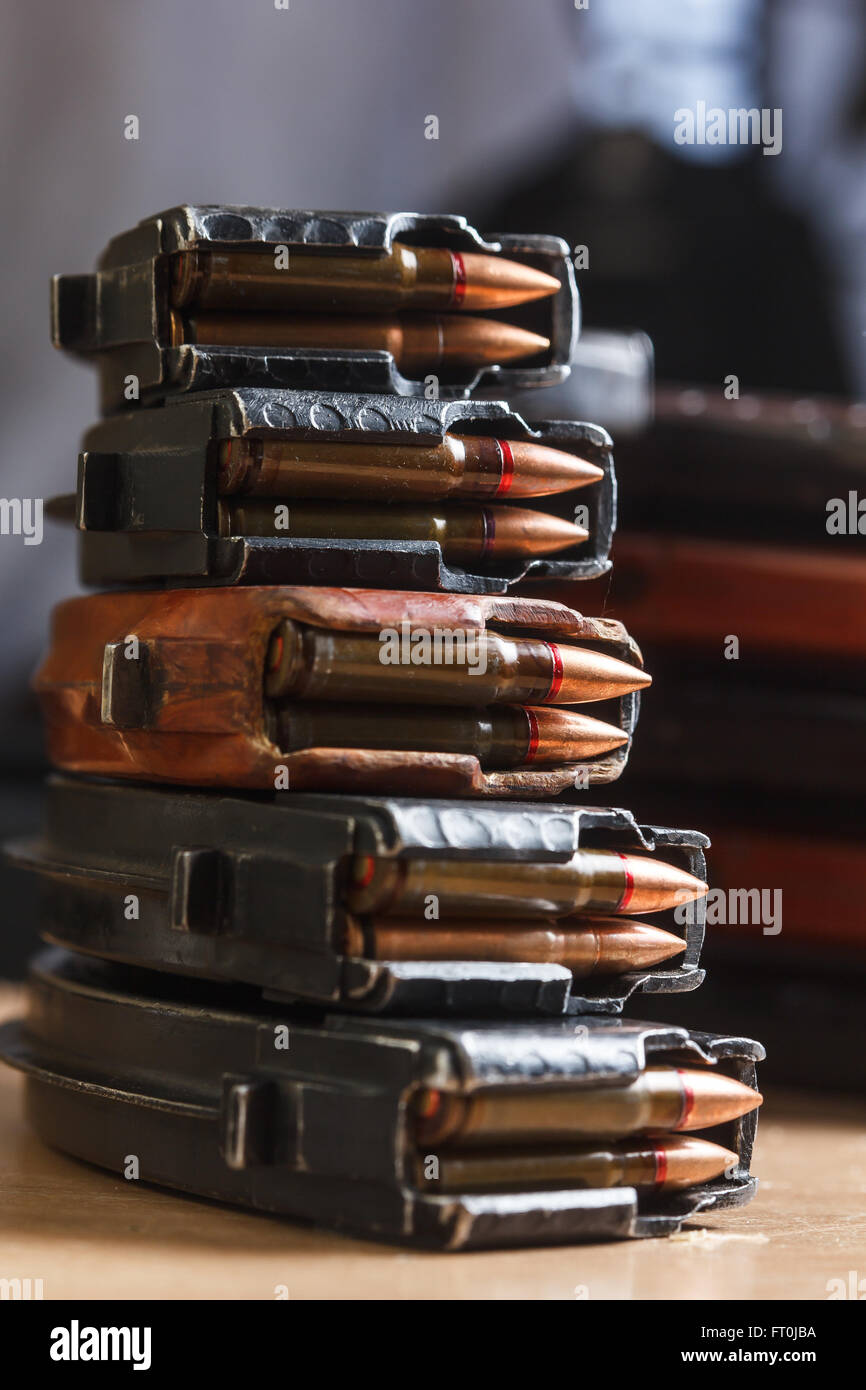 ammo for machine guns with loaded magazines Stock Photo - Alamy