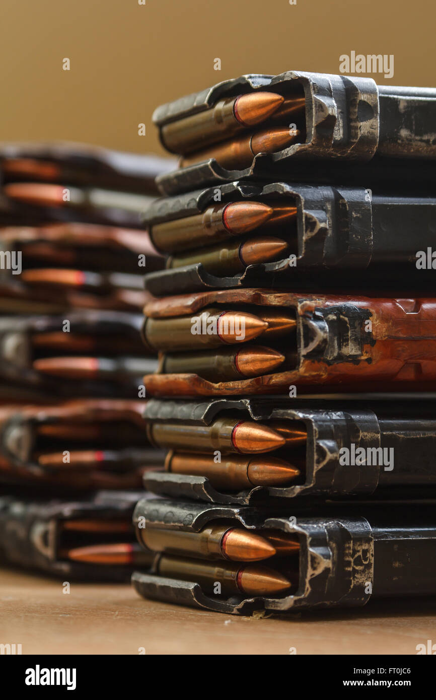 ammo for machine guns with loaded magazines Stock Photo - Alamy