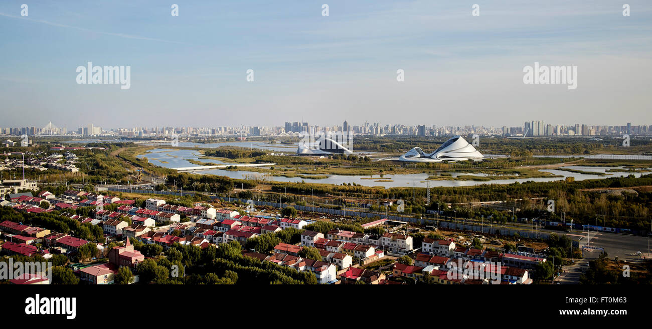 Aerial view of opera house embedded in Harbin's wetland landscape ...