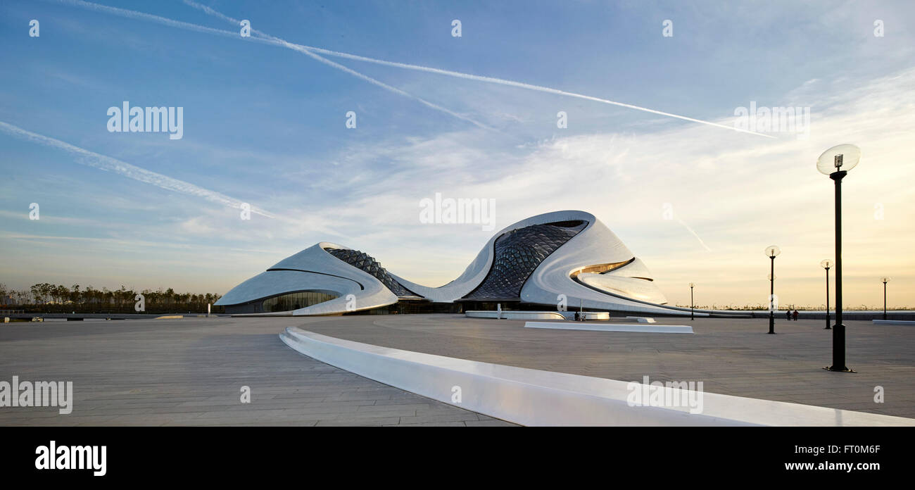 Panorama of open piazza in front of building. Harbin Opera House ...