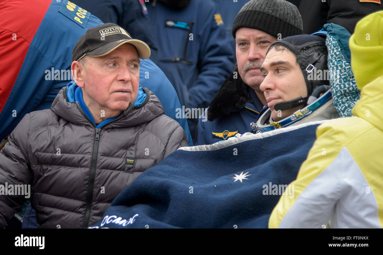 Russian cosmonaut Sergey Volkov of Roscosmos rest in a chair outside of ...