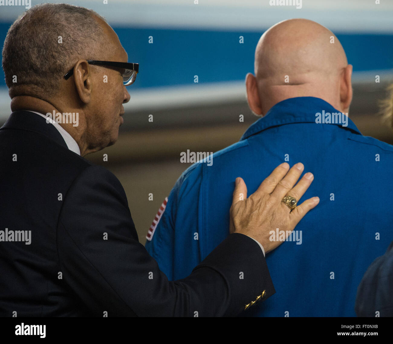 NASA Administrator Charles Bolden is seen with Expedition 46 Commander ...