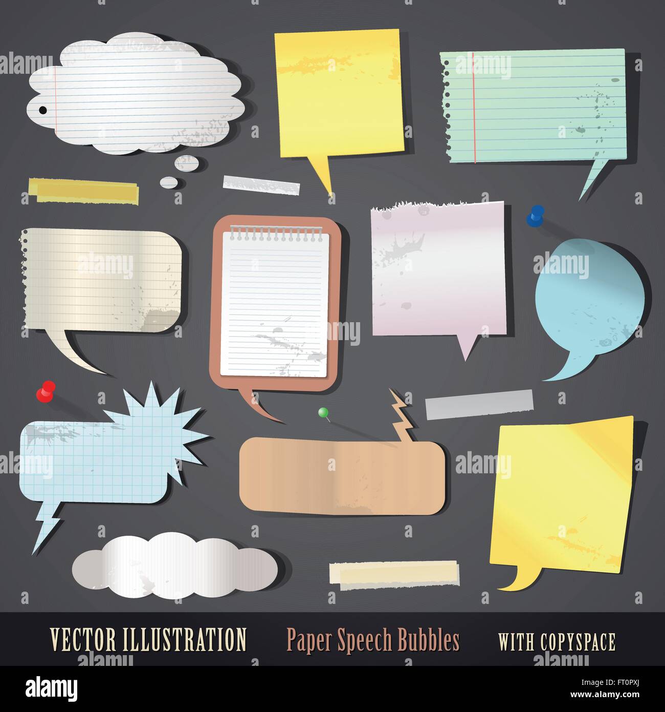 vector illustration set of textured paper speech bubbles Stock Vector ...