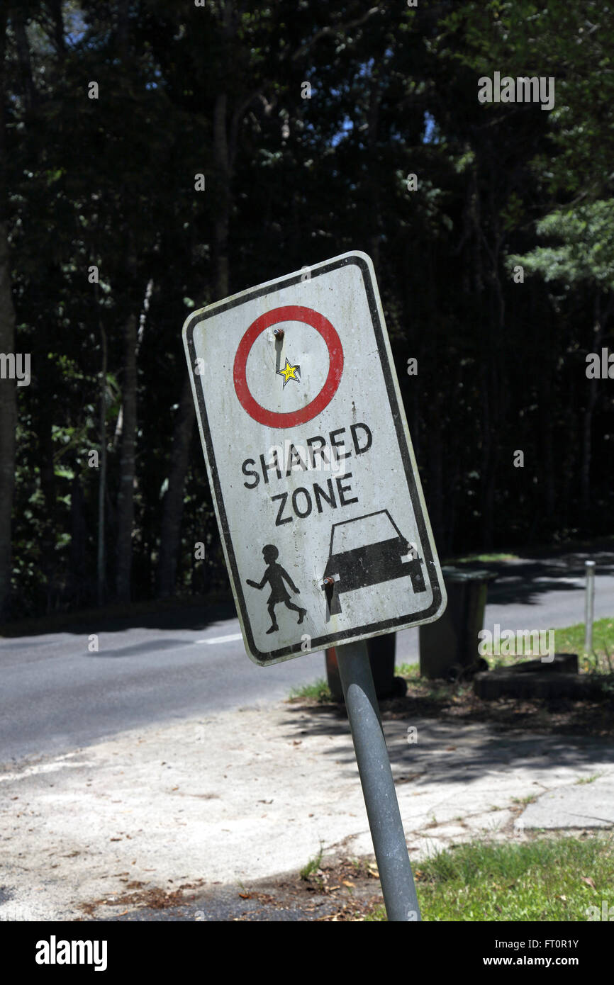 shared traffic zone road sign australia Stock Photo - Alamy