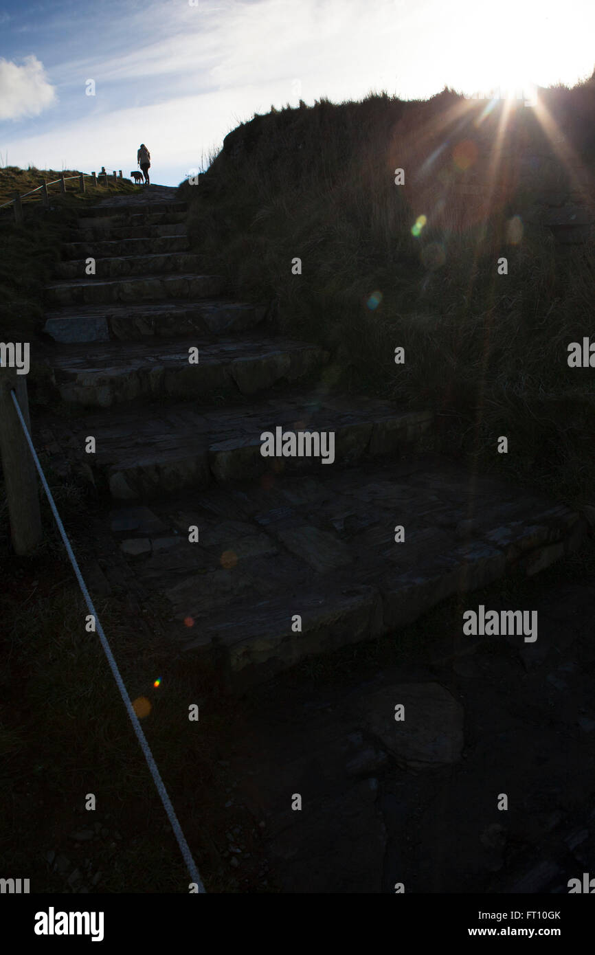 Stone steps on the coastal path at Detruthan steps, cornwall Stock ...