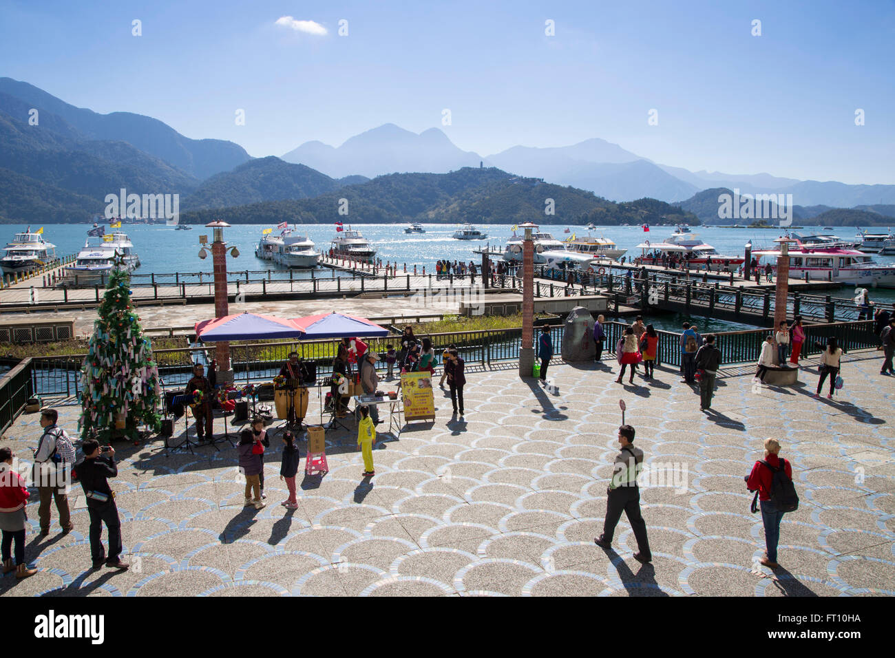 Tourist infrastructure and sightseeing boats at Sun Moon Lake, Yuchi ...