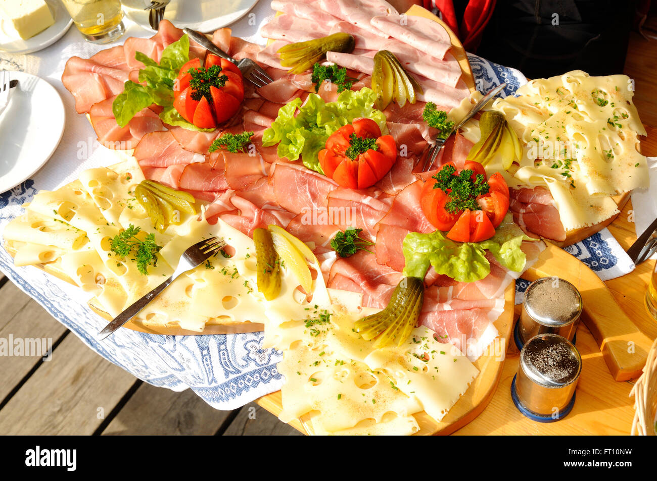 A snack plate with cheese and ham Stock Photo - Alamy