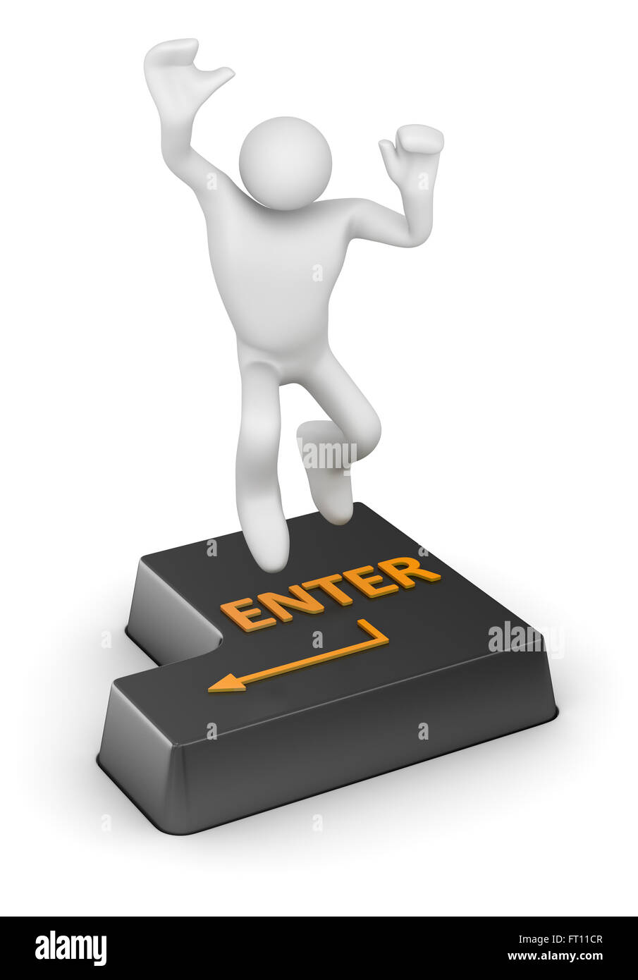 Enter. Man jumping on enter key Stock Photo - Alamy