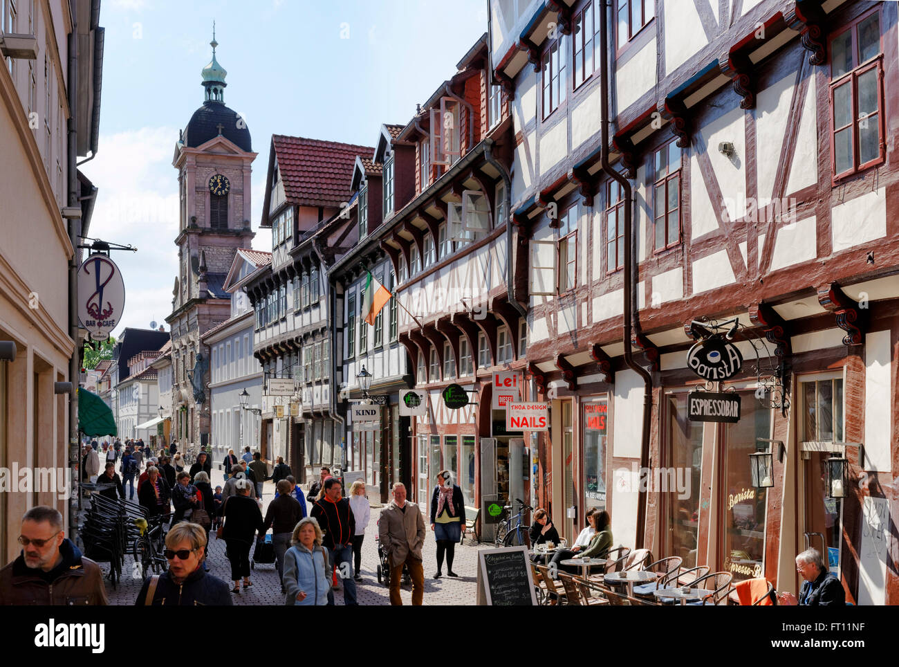 Street and Parish Church of St. Michael, Goettingen, Lower Saxony ...