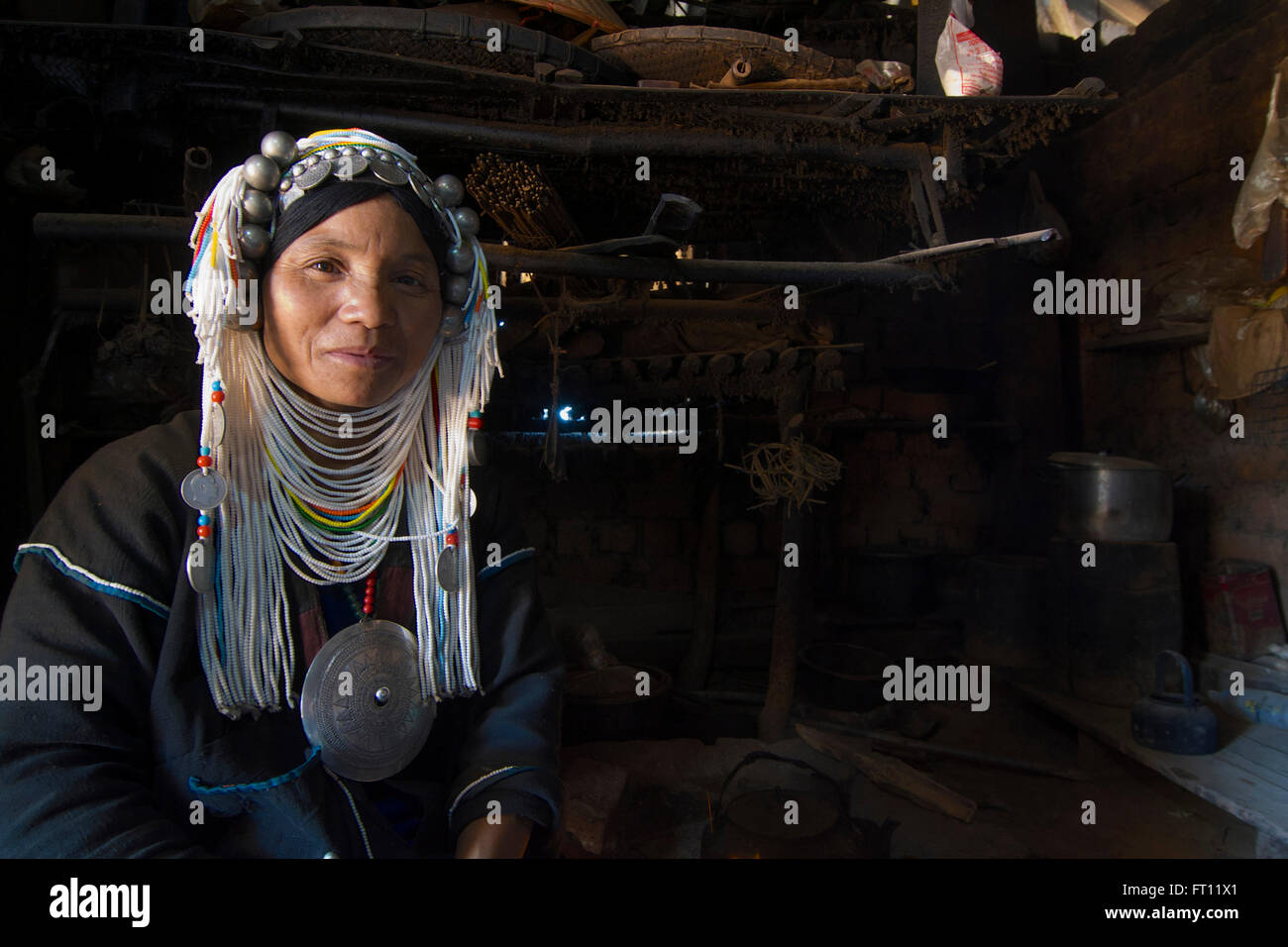 Akha woman in traditional clothes near Kyaing Tong, Kentung, Shan State ...