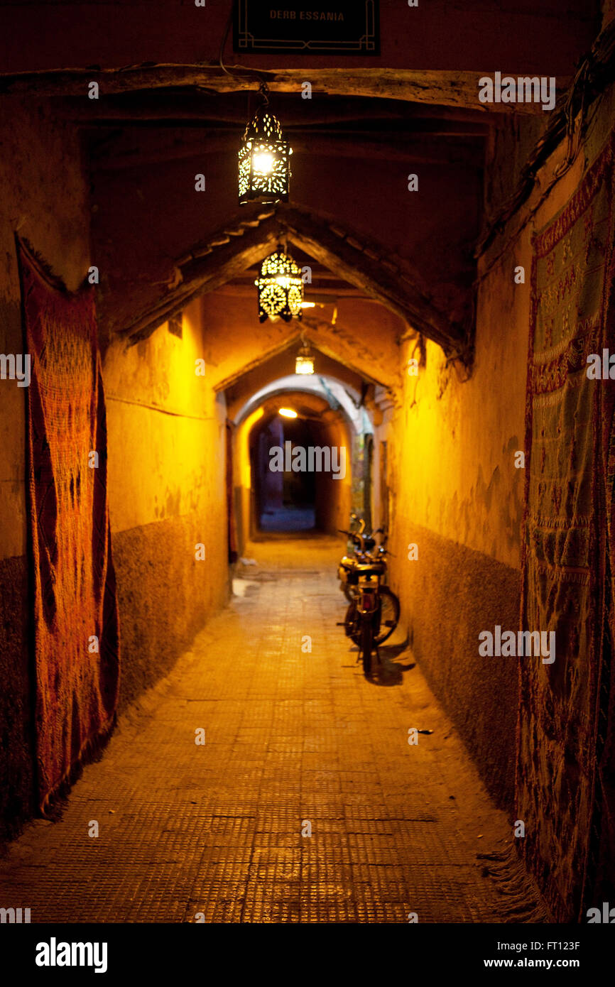 Alley in the medina at night, Marrakech, Morocco Stock Photo - Alamy