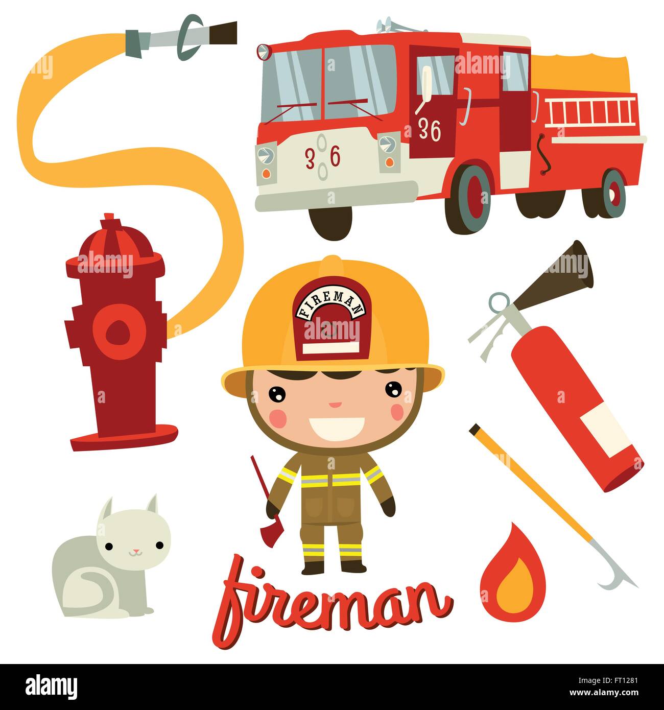 cute fireman kid. firefighter profession Stock Vector Image & Art - Alamy