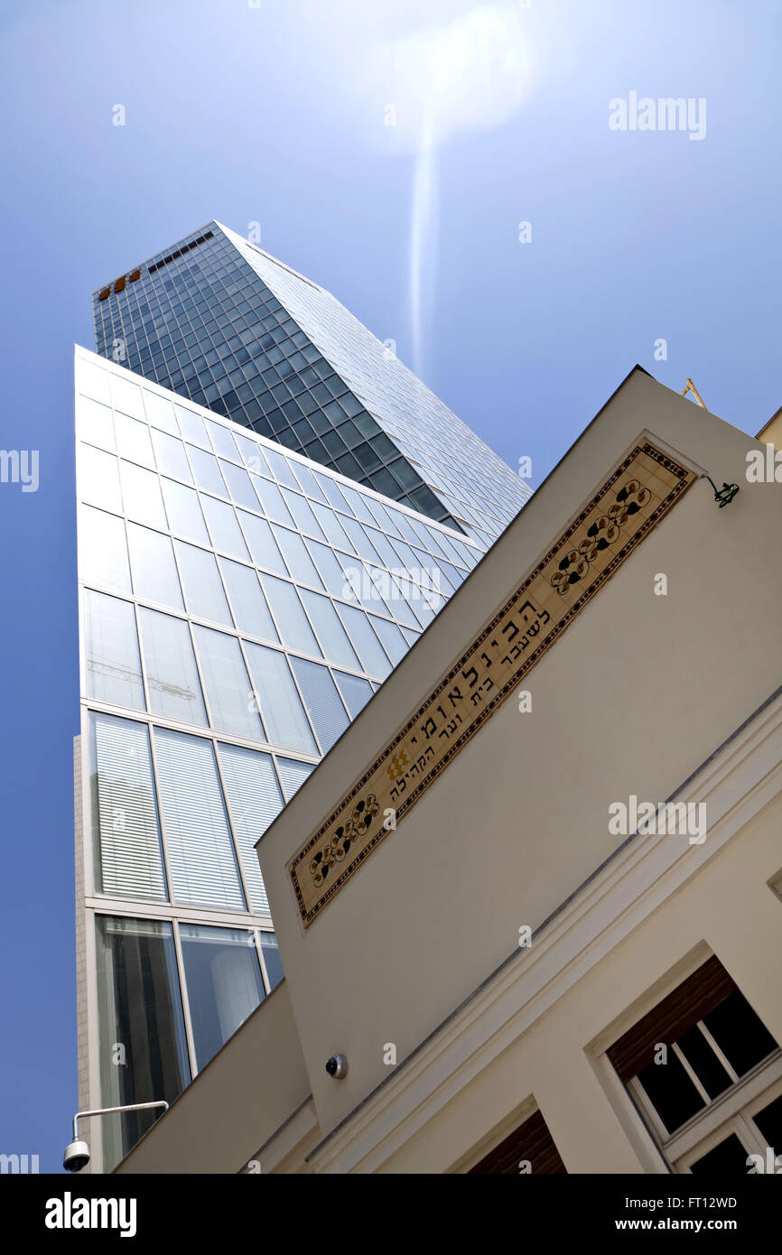 Older building under a soaring skyscraper, Tel-Aviv, Israel, Asia Stock ...