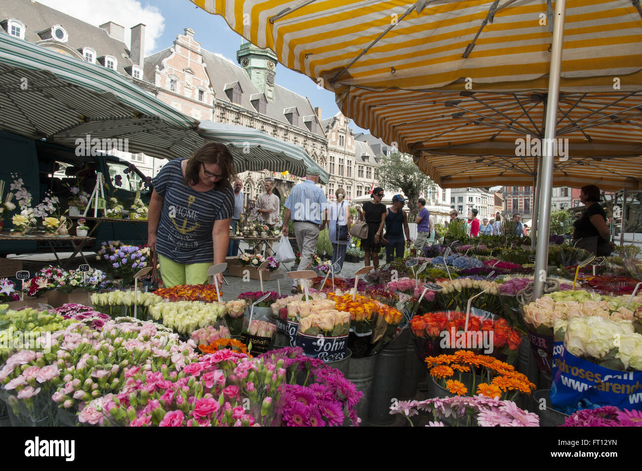 Guild hall and market on Grand Place square, Mons, Hennegau, Wallonie ...