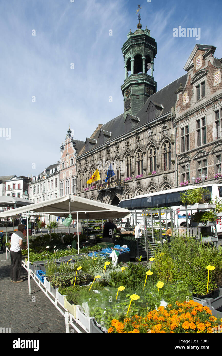 Guild hall, market on Grand Place square, Mons, Hennegau, Wallonie ...
