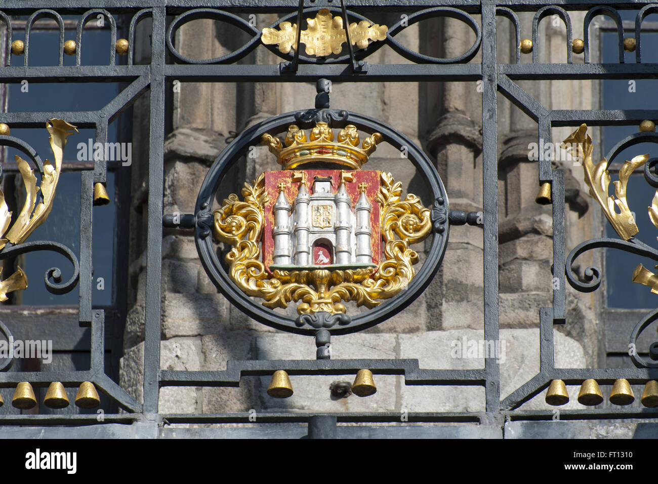 Arms of Mons, guild hall, Grand Place Square, Mons, Hennegau, Wallonie ...