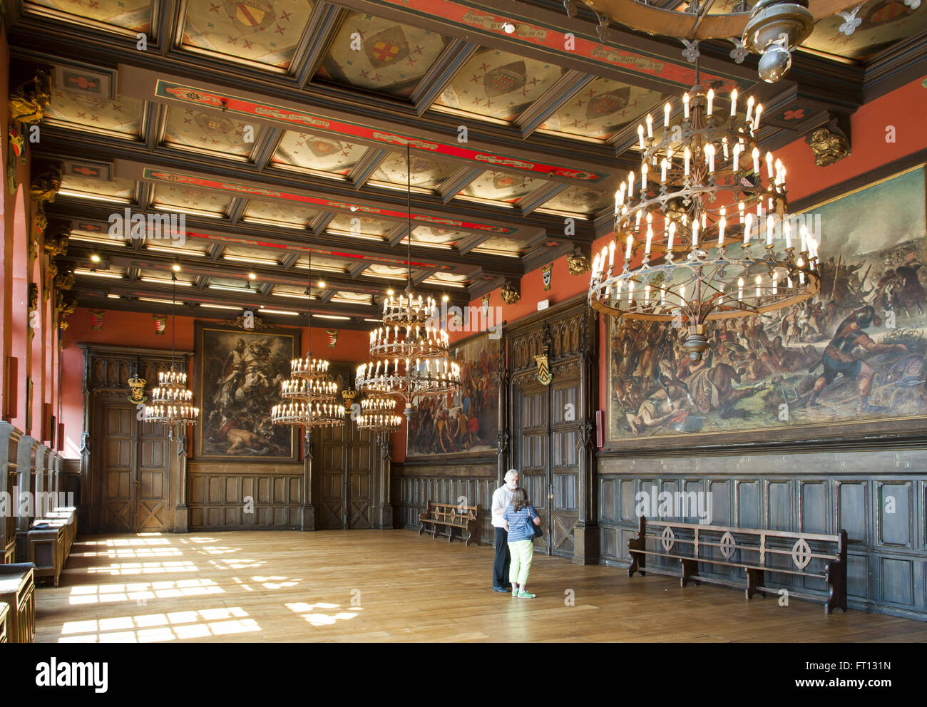 State hall in the guild hall, Grand Place, Mons, Hennegau, Wallonie ...