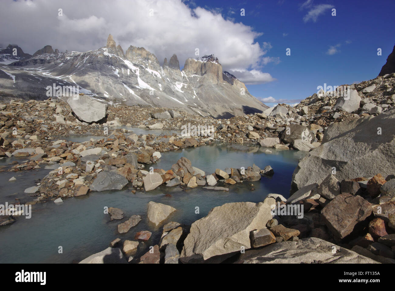 Ground moraine, melt water, with Espada, Hoja, Mascara and Cuerno Norte ...